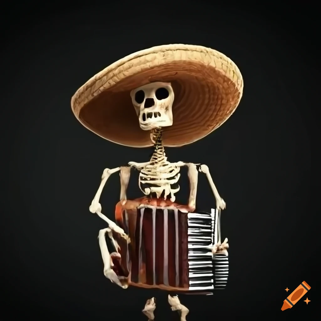 A happifull skeleton with colombian Sombrero Vueltiao and Poncho ...