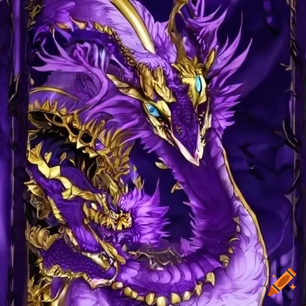 Majestic dragon in anime style with purple and gold tones on Craiyon