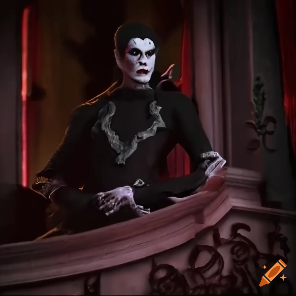 Dark brooding male vampire, on castle balcony, basking in the moonlight ...