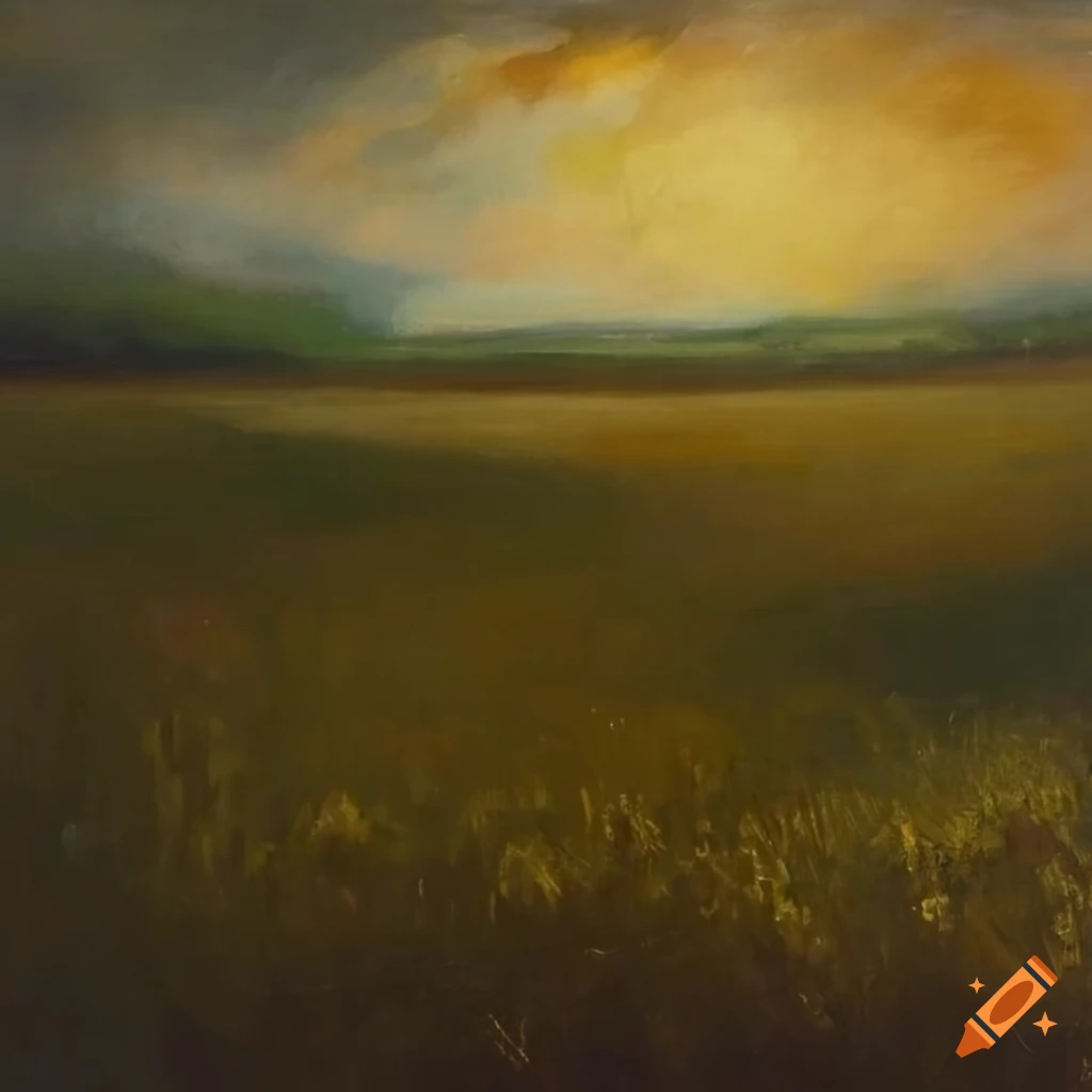 Dreary oil painting of an open medieval field on Craiyon