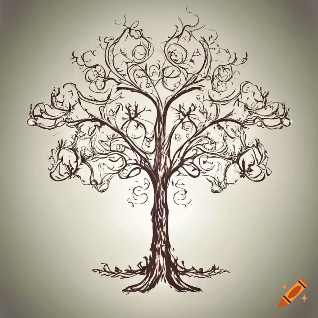 A majestic tree with elaborate, ornate branches in baroque style on Craiyon