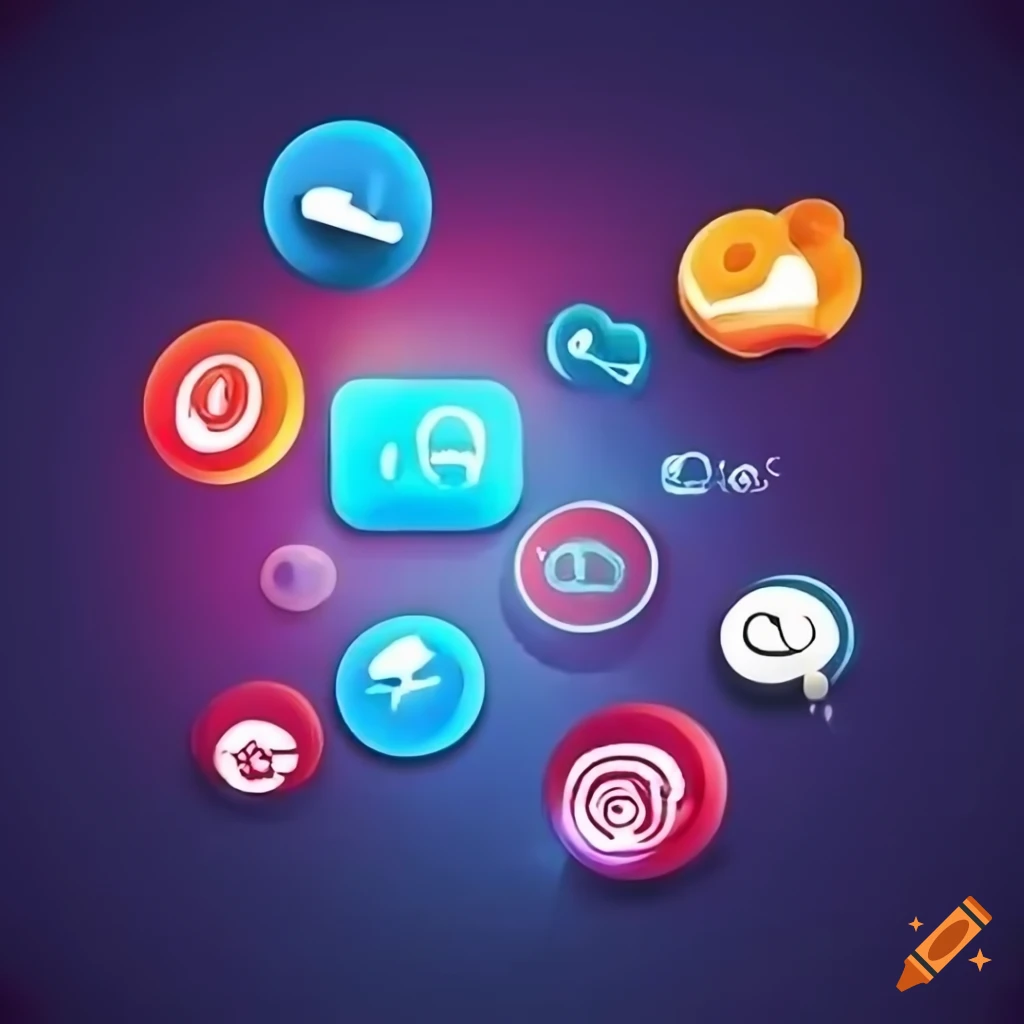 Visually dynamic graphics illustrating social media icons and scrolling ...