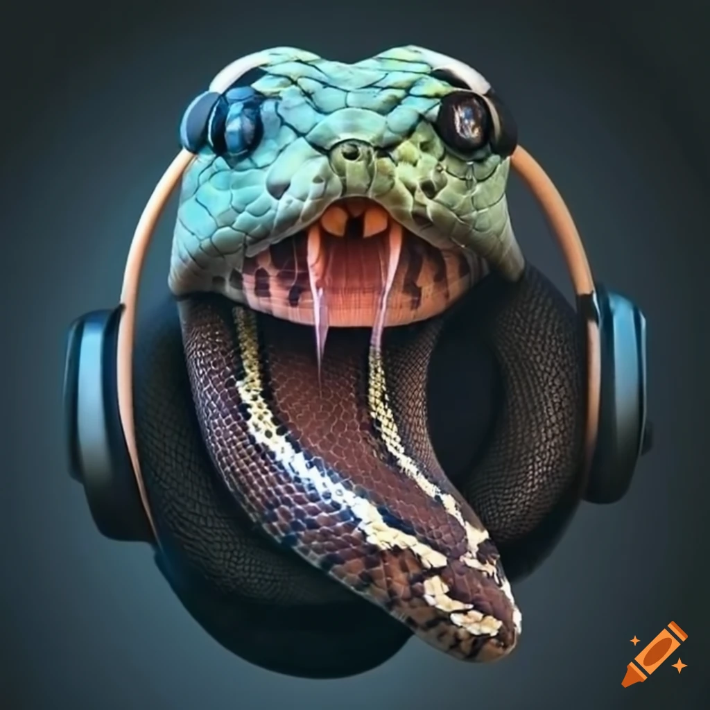 A snake like a pythons head with headphone on Craiyon