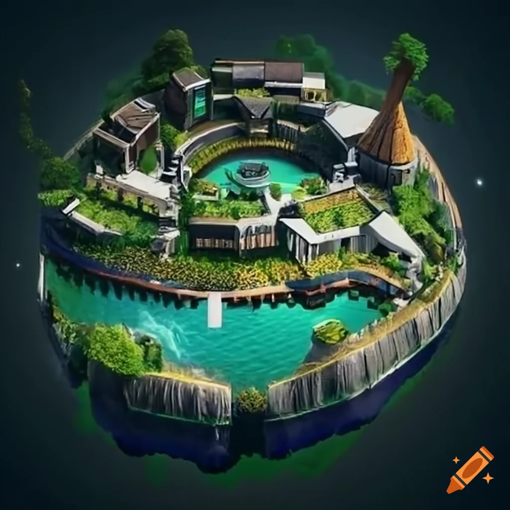 Imagine a mountainous solarpunk village, nestled amidst towering peaks ...