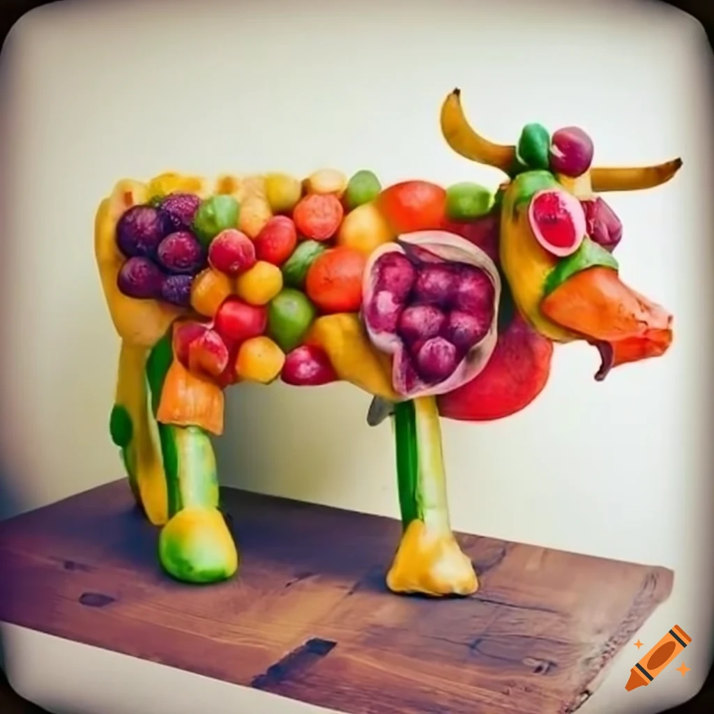 A cow entirely made of fresh fruits on Craiyon