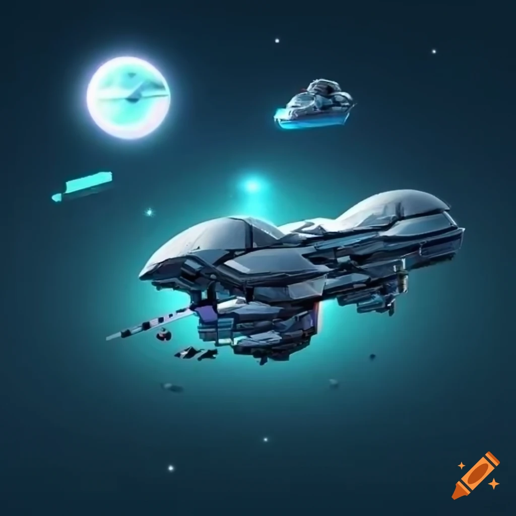 A futuristic space station surrounded by mini spaceships