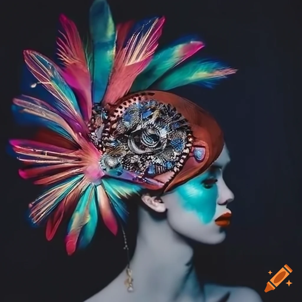 A stunning mechanical bird with vibrant and intricate feathers on Craiyon