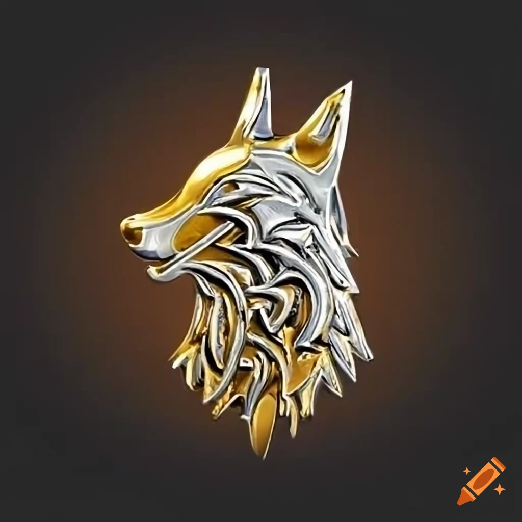 Celtic golden chrome wolf logo profile