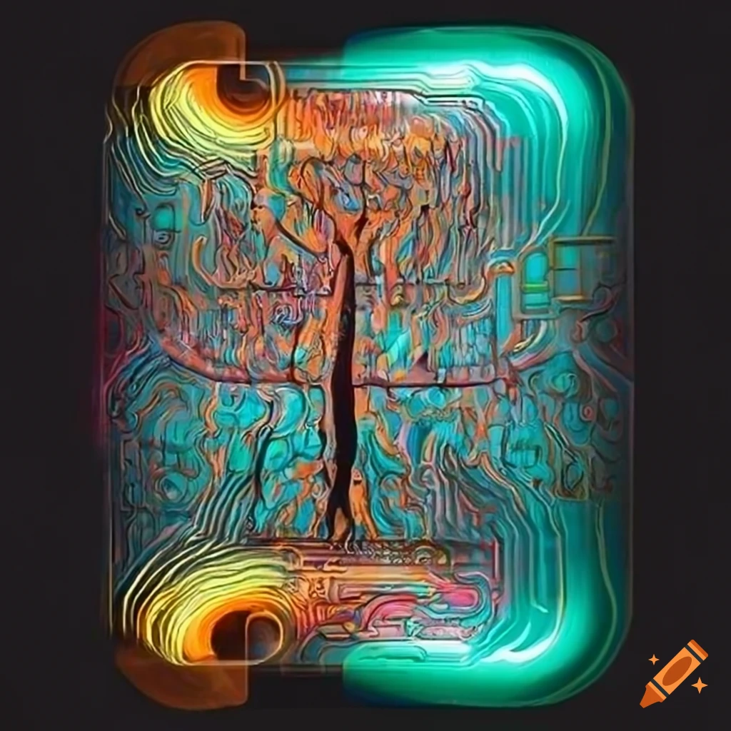 Tree in tube art or pipe art style or electronic circuit board art