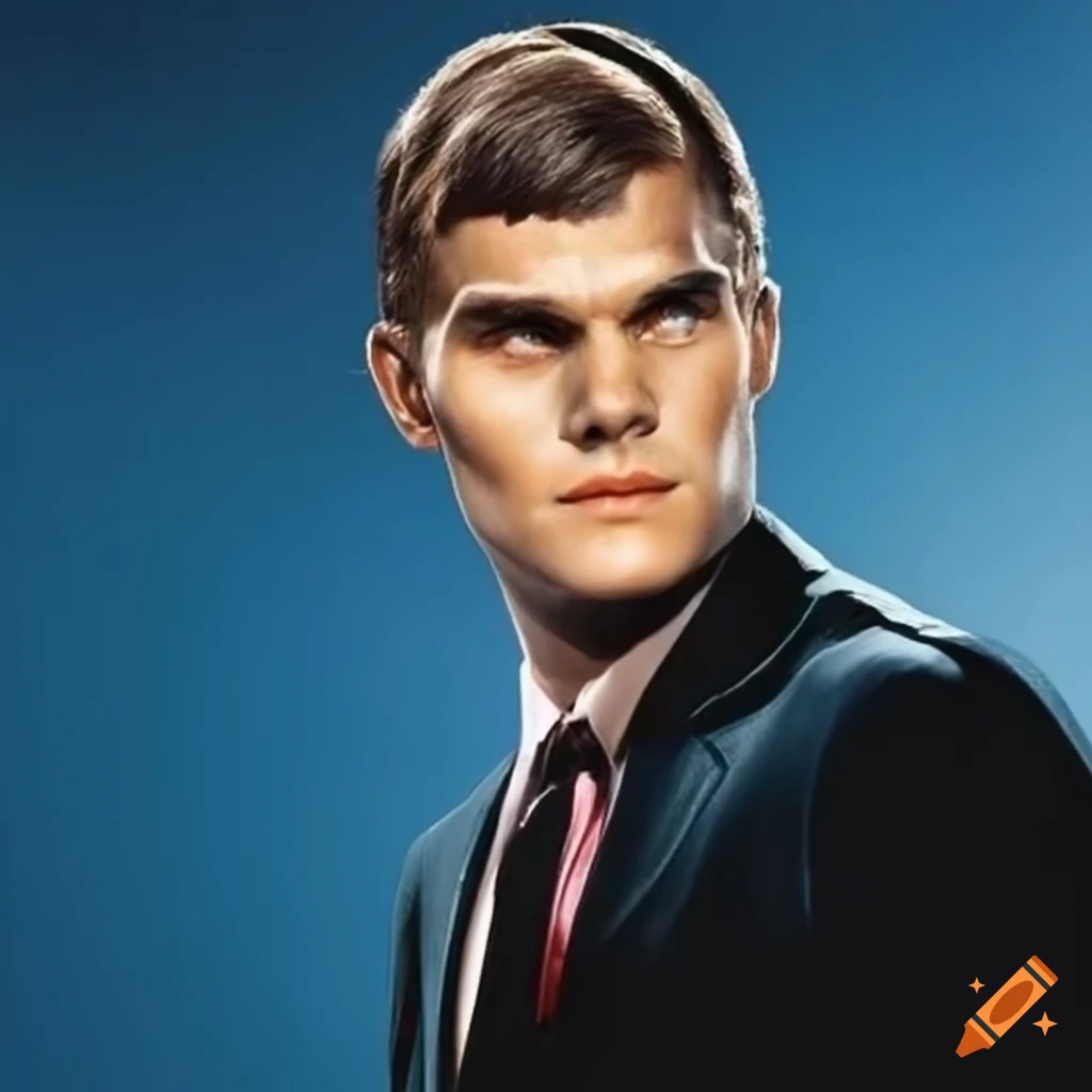 Chris Zylka as Flash Thompson, 1960 black suit and tie, blue backdrop ...