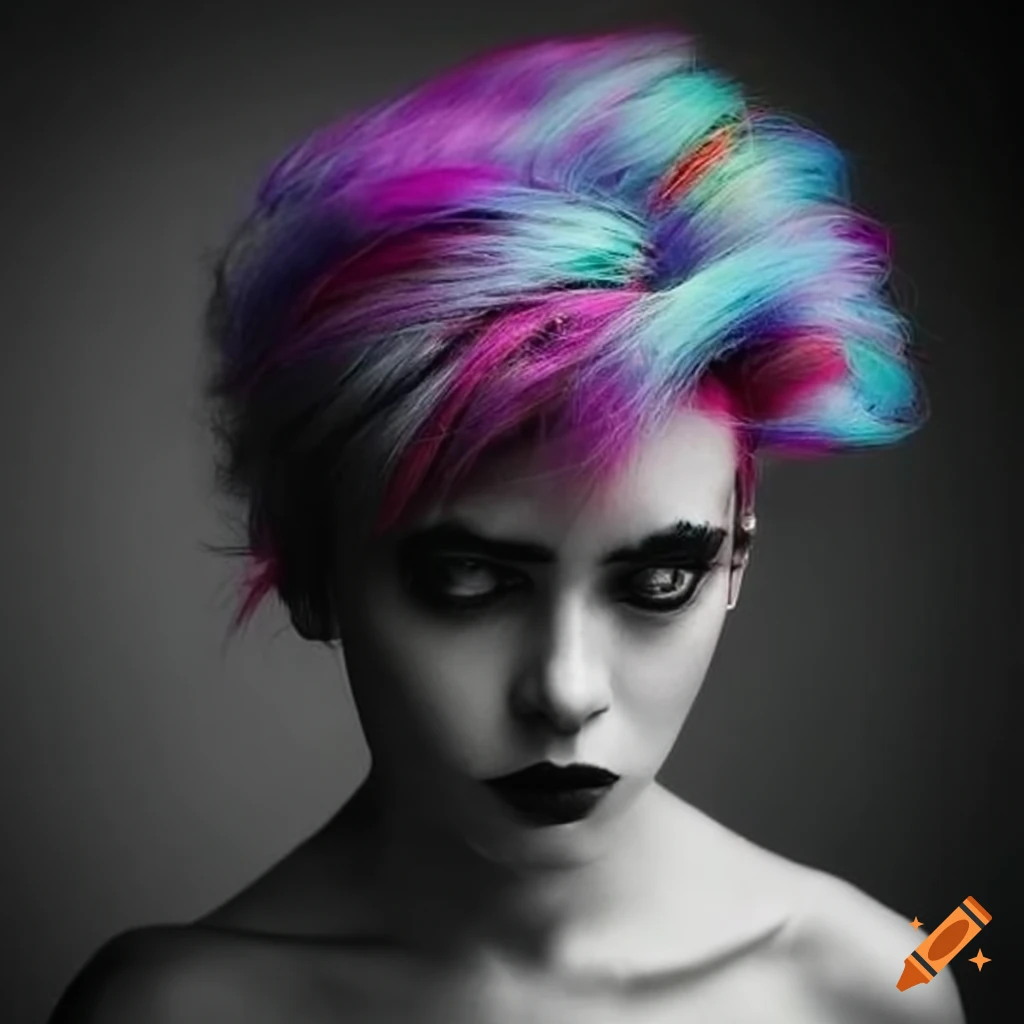 An individual rocking punk fashion with colorful hair and edgy attire
