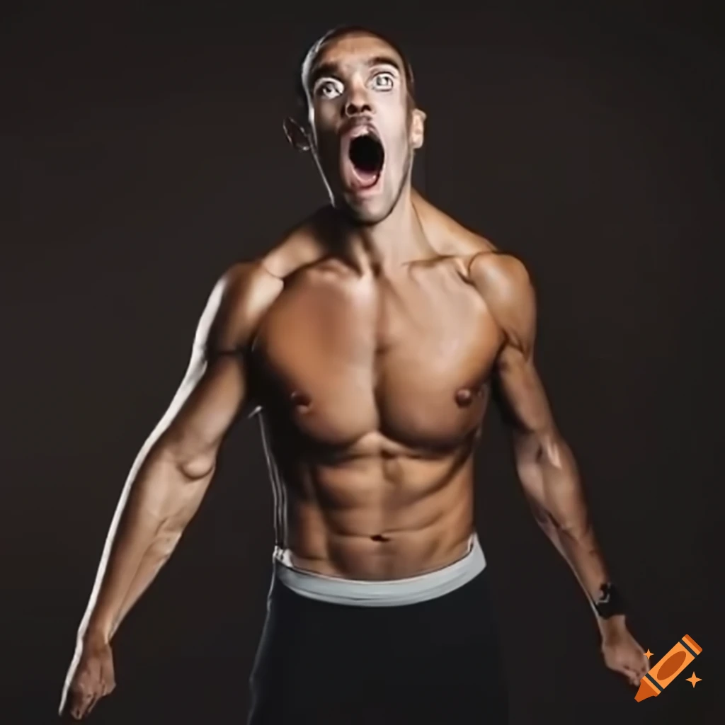 An image of a person with a shocked or surprised expression, with gym