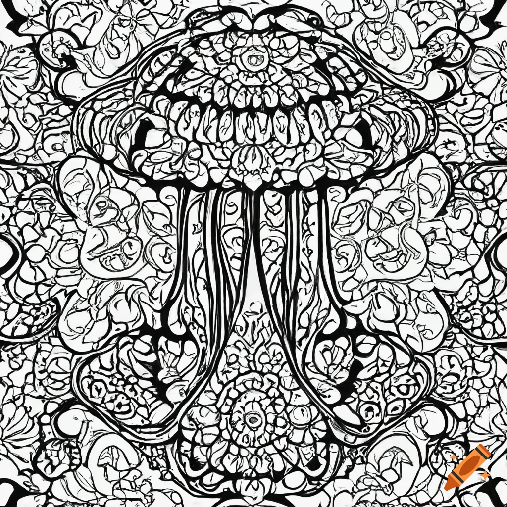 Jellyfish, coloring page, mandala, black and white, thick lines, high ...