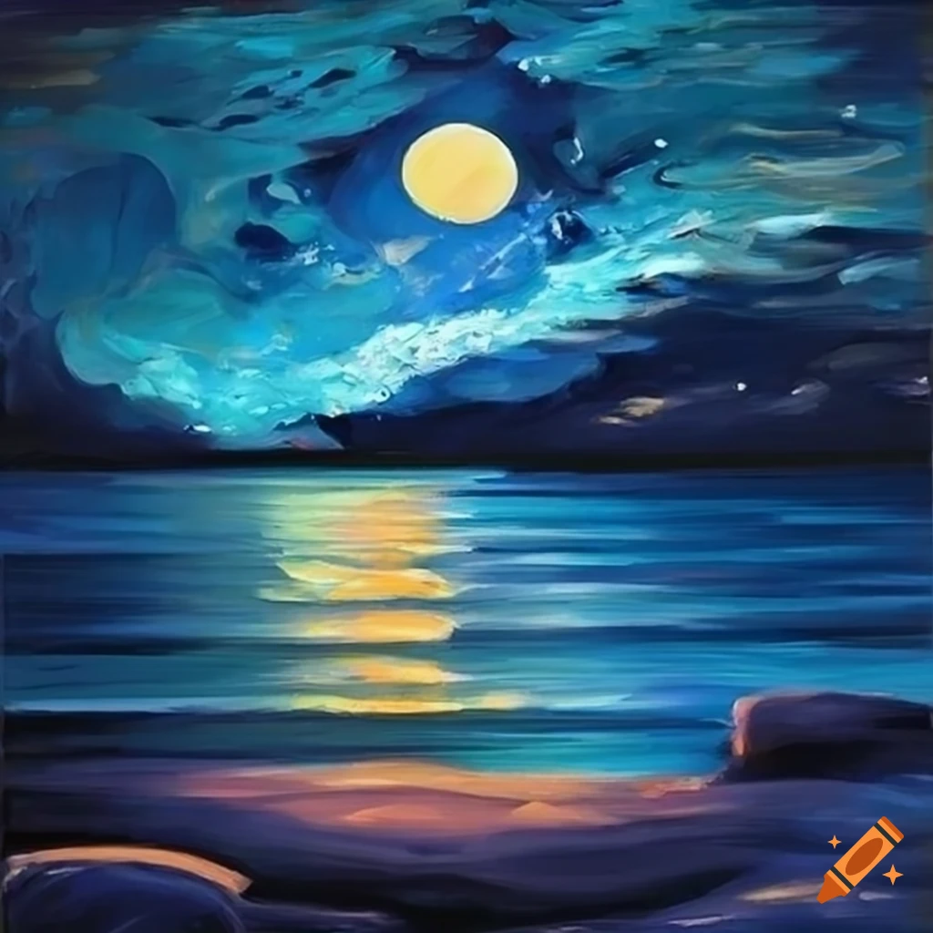 Night time sea side painting