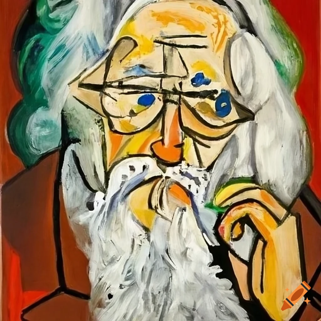Old man with long white hair and beard and glasses copyediting by pablo ...