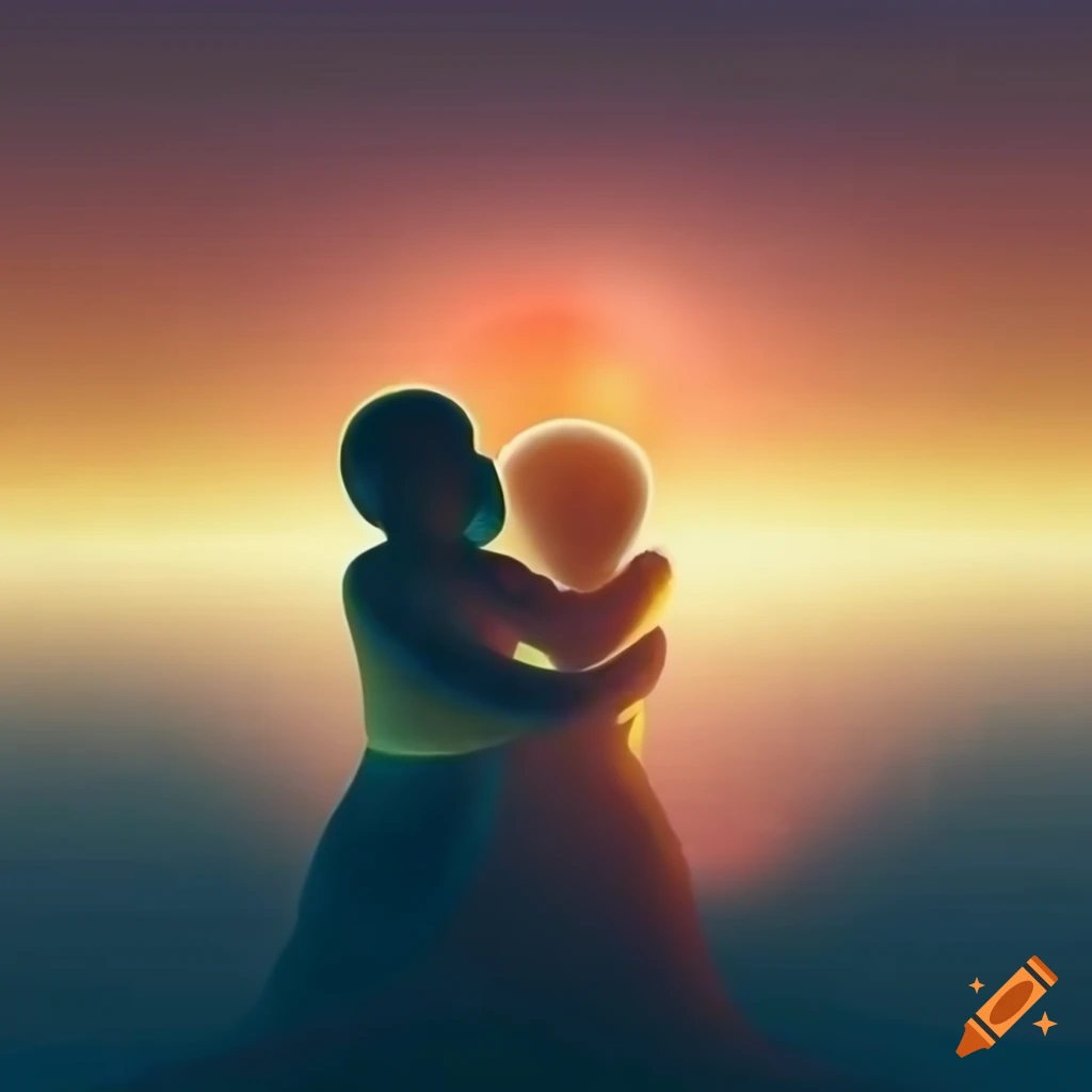 Image of God embracing another figure with the sun rising in the ...