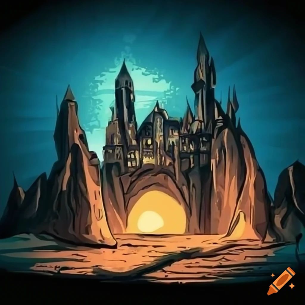 Underground medieval castle with glowing rocks on Craiyon