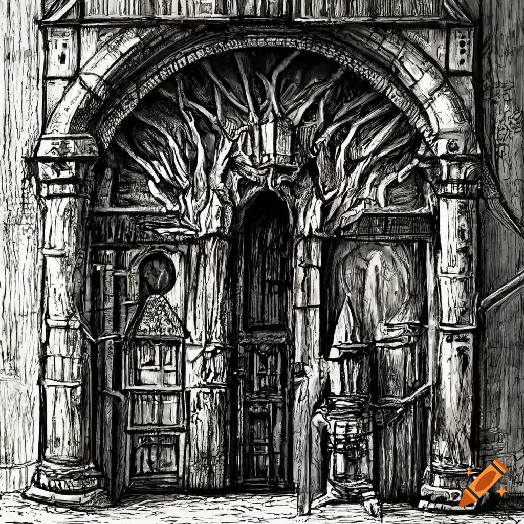 Two guards in front of a massive and tall heavy door, dungeons ...