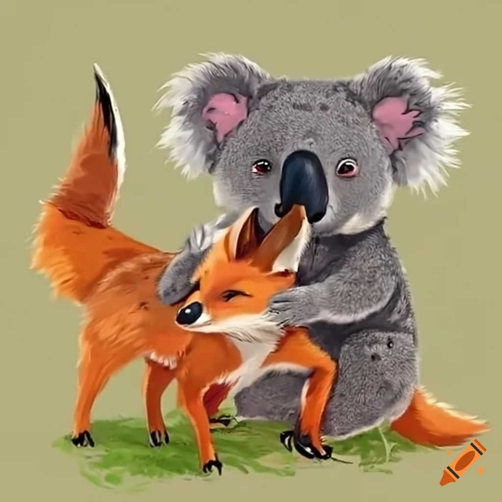 A koala and a fox playing together on Craiyon