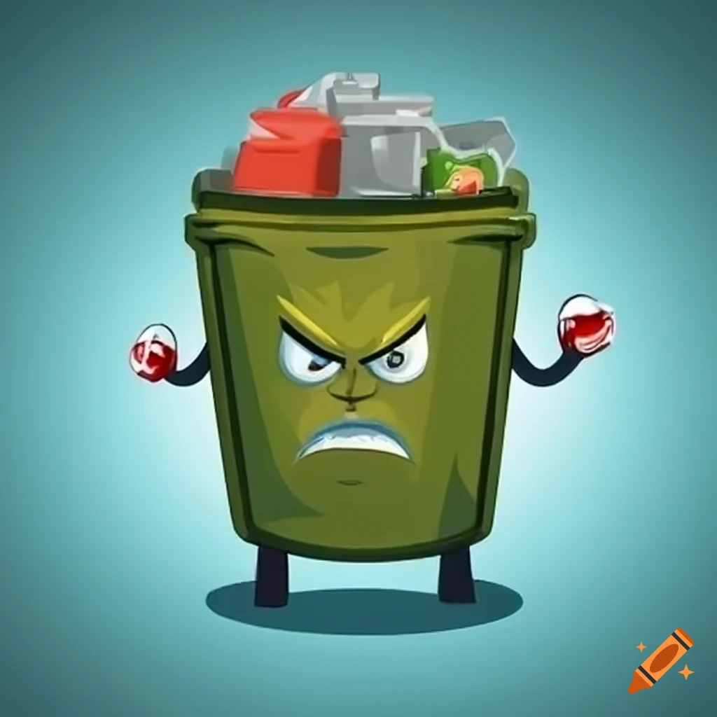 Angry trash can character