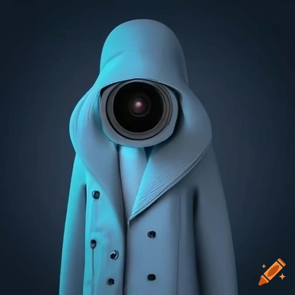 A cctv camera wearing a coat and pants and walking like a human being ...