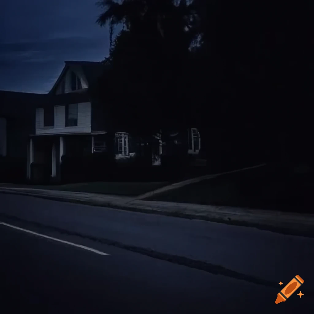 Real life, liminal space, a suburban space, with houses , dim lighting ...
