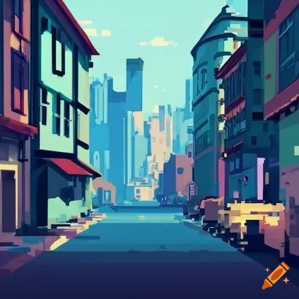 Pixel street view town on Craiyon