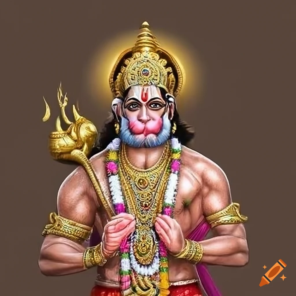 Hanuman with snake big hair trishul on Craiyon