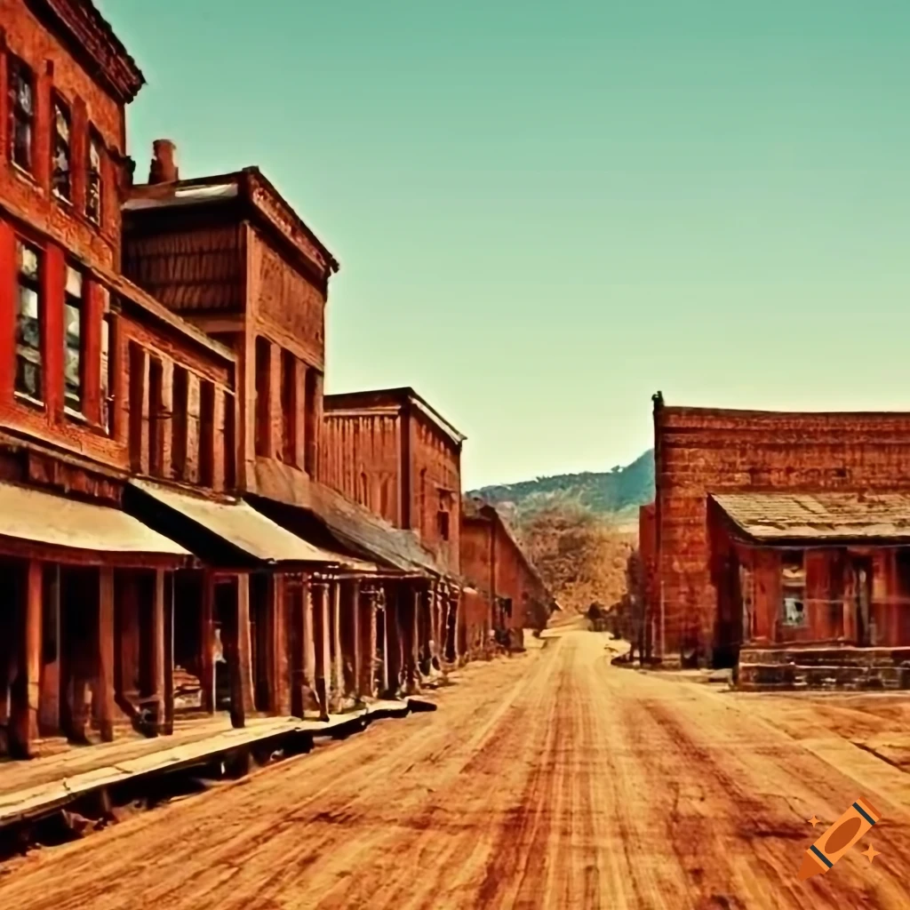 Western town in 1888, wide angle perspective