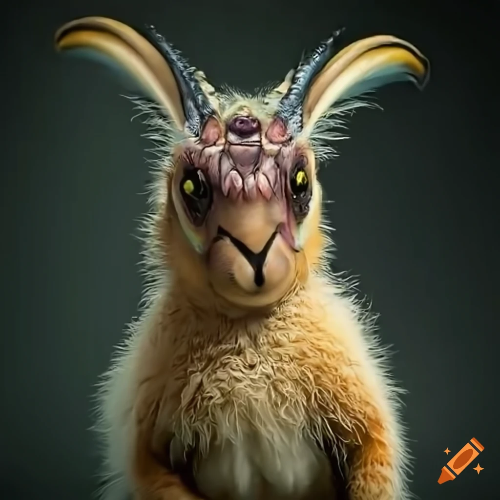 A whimsical Pampa hybrid bipedal creature, with a mixture of features ...