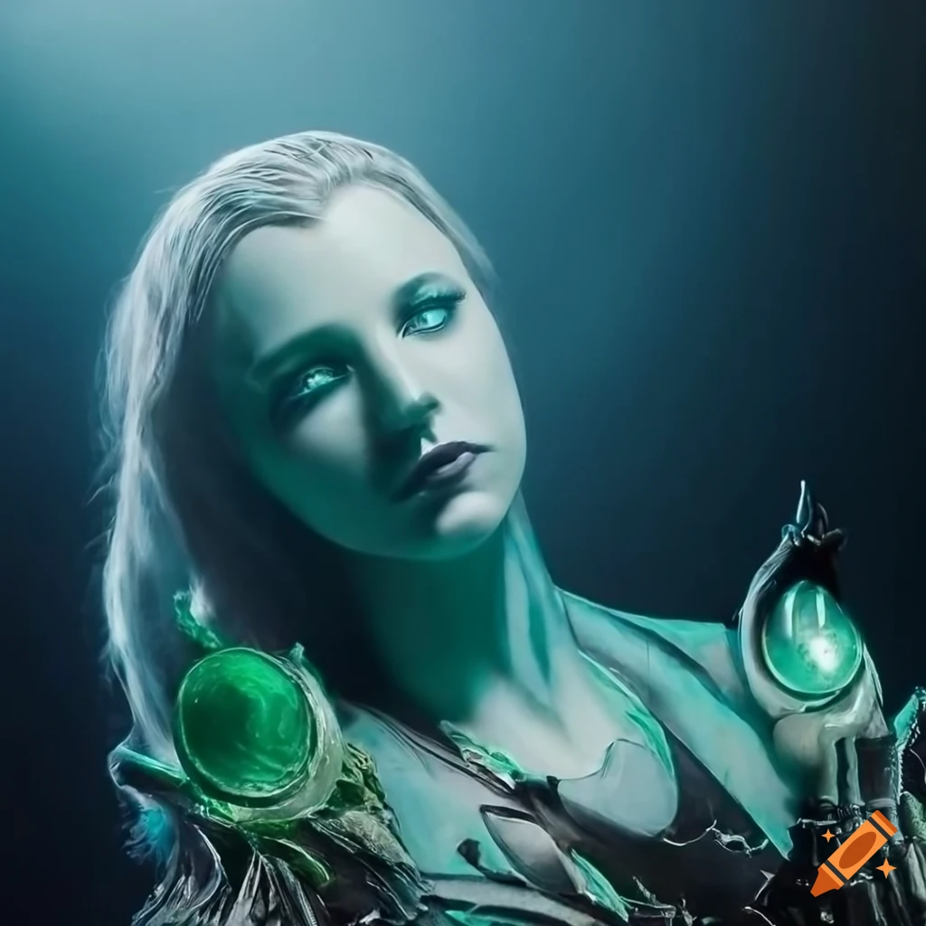 Highly detailed marble and jade sculpture of a female necromancer ...