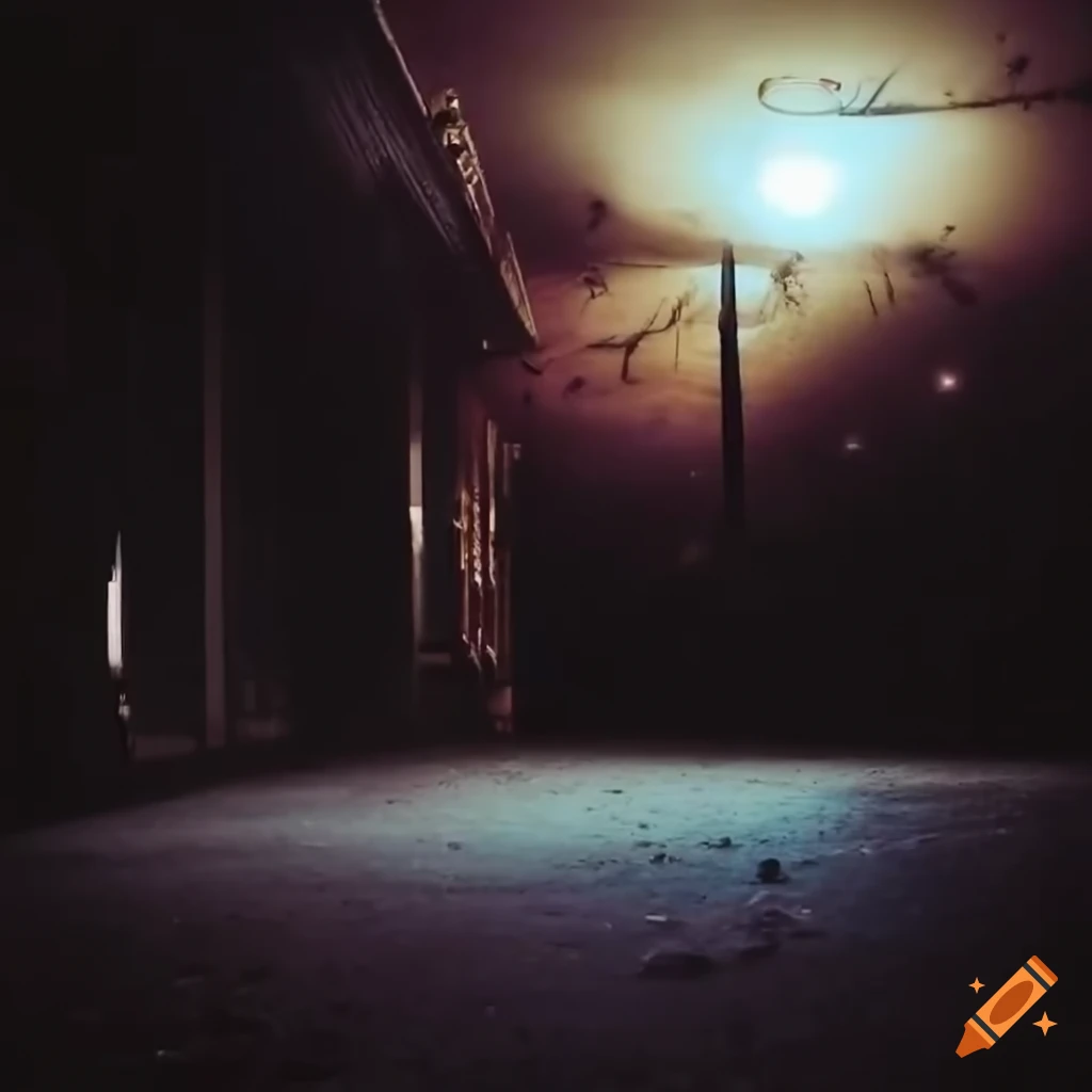 Real life, liminal space, a suburban space, with houses , dim lighting ...