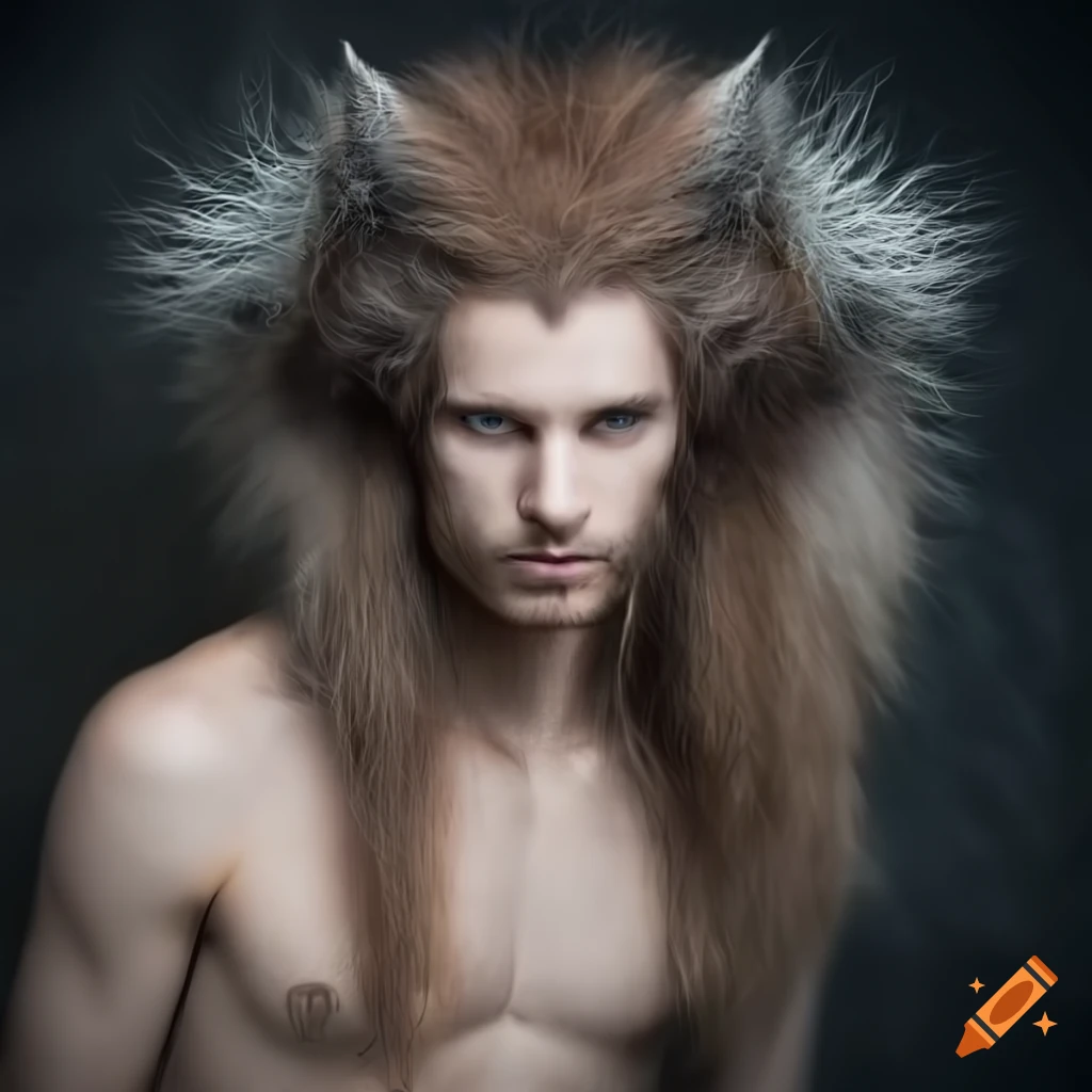 Fantasy man with wolf hair on Craiyon
