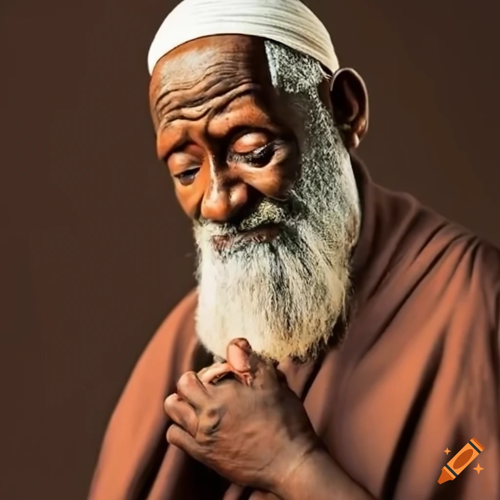 A black muslim elder praying peacefully