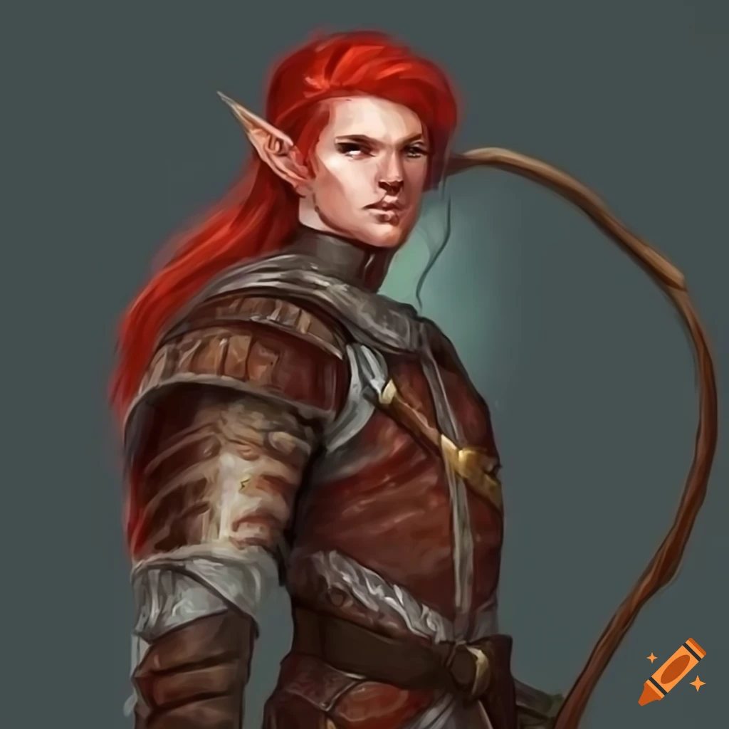 Male elf archer with short red hair and red plate armour