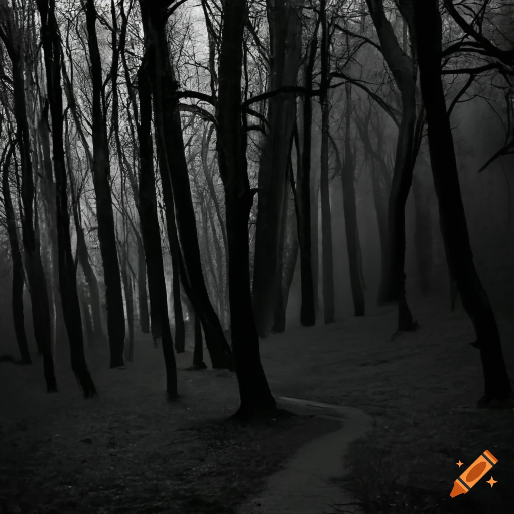 Dark Forest Path Black And White