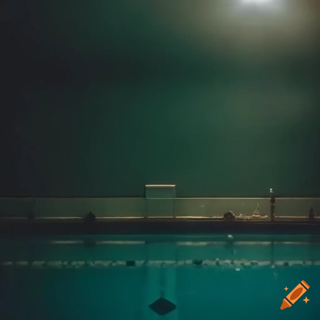 Real life, liminal space, a pool space, and a tiled floor high quality, realistic lighting ...