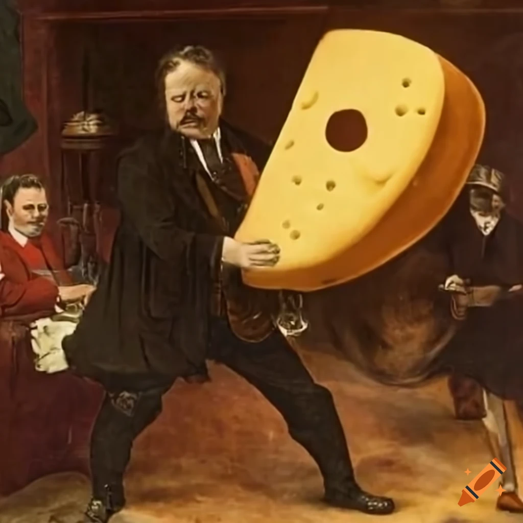 Teddy roosevelt leading a charge against a giant cheese, 1899