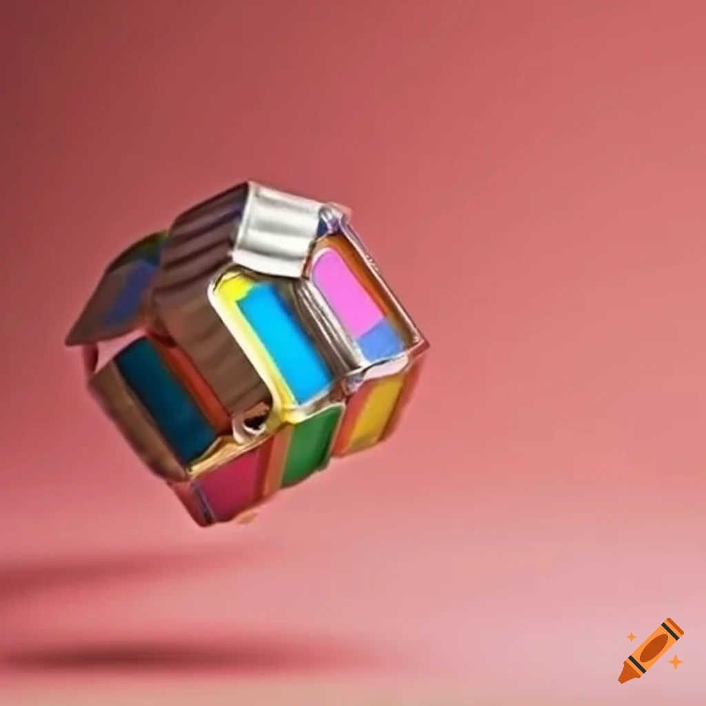 A creative flying cube toy made from recycled tin cans on Craiyon