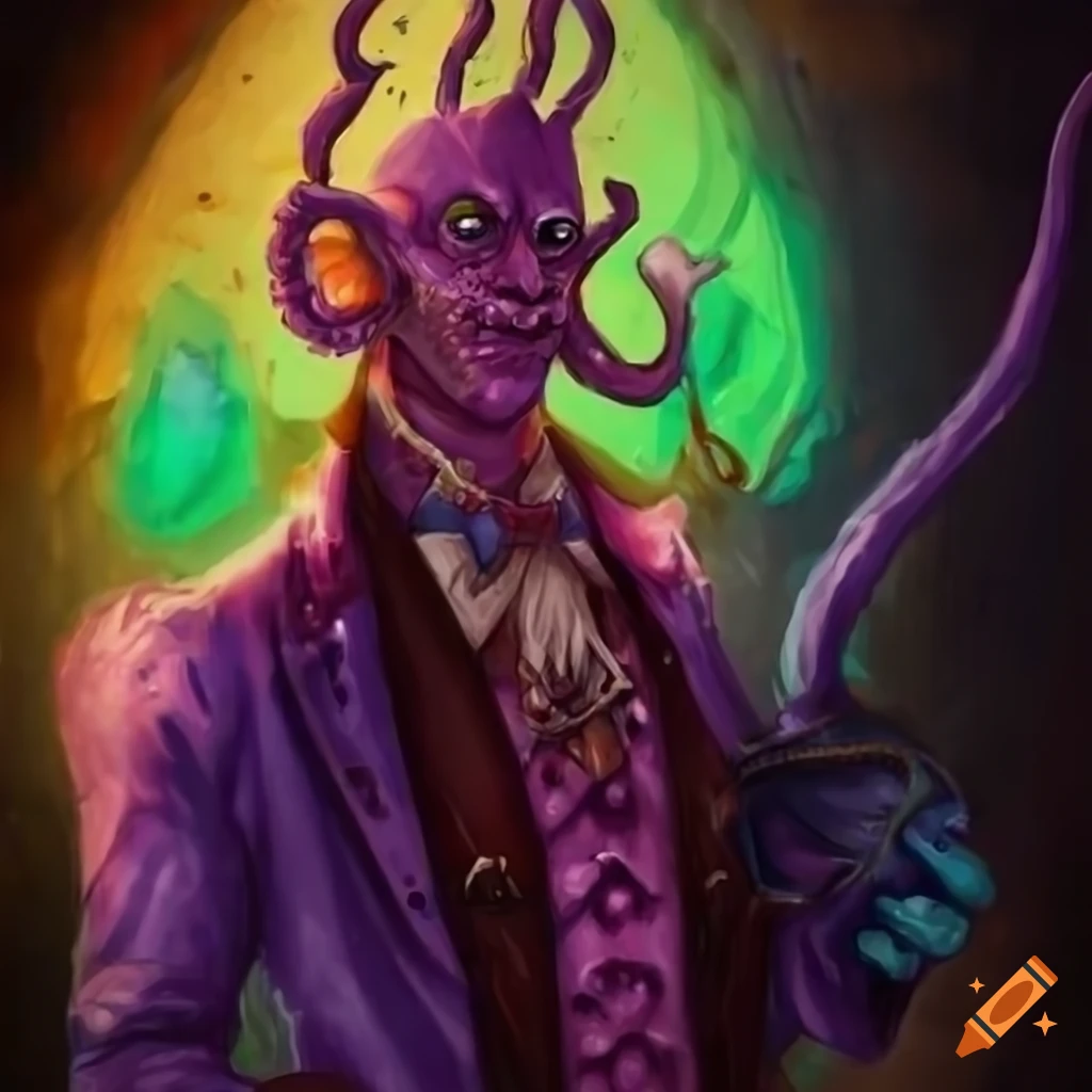 A triton gentleman warlock with squid characteristics and a tentacle mouth