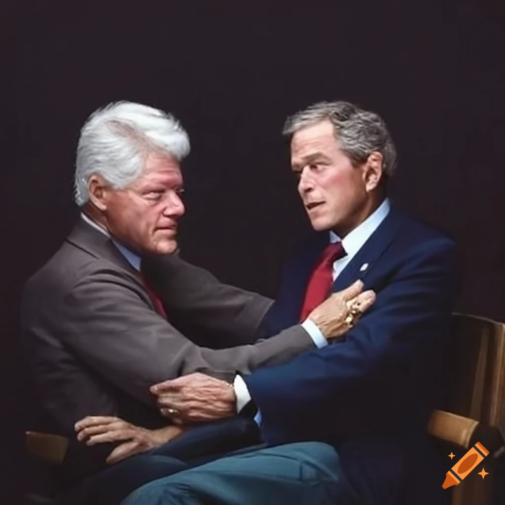 George w. bush snuggling with bill clinton on Craiyon