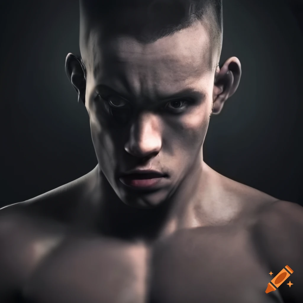 Face and torso of male professional fighter in the dark on Craiyon
