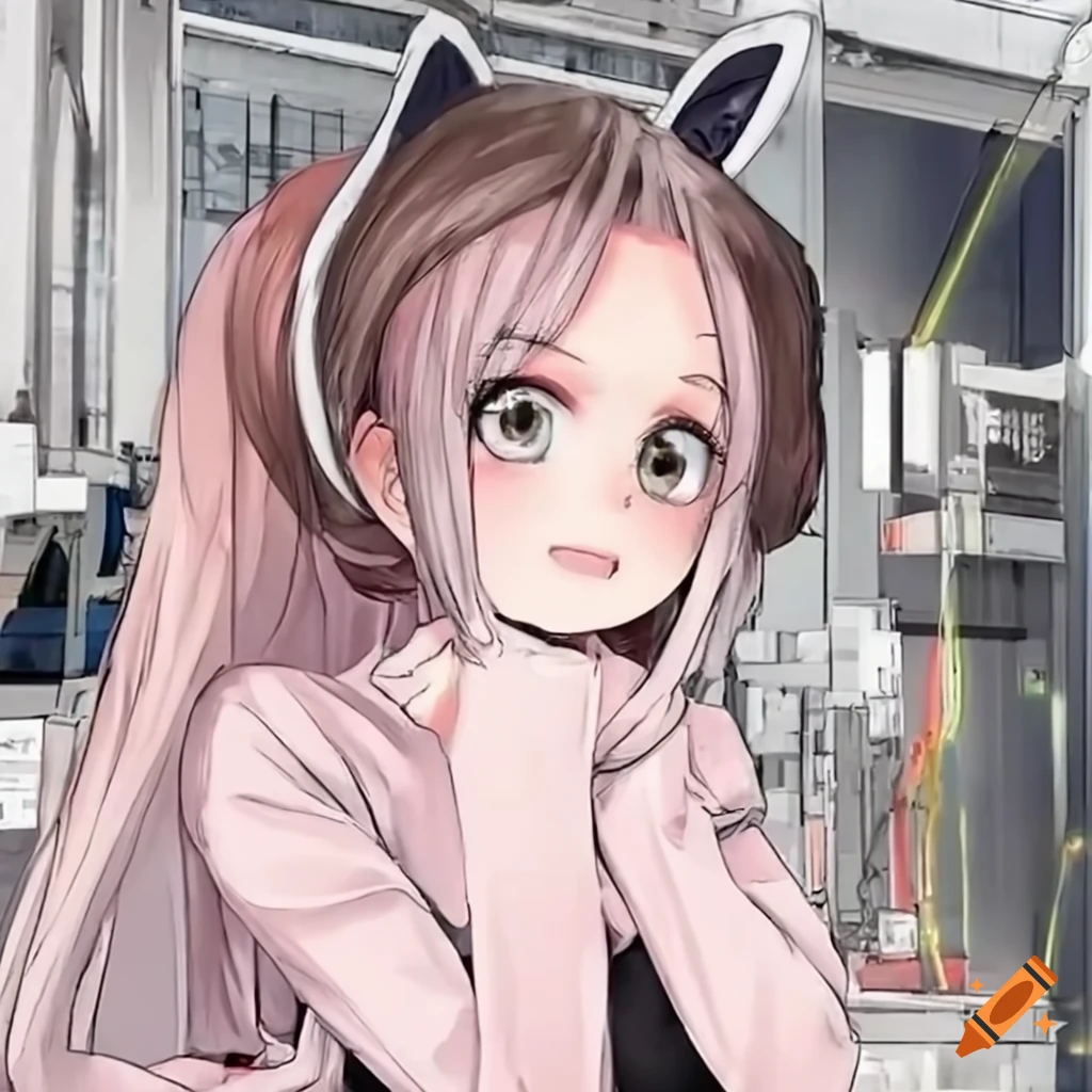 Girl with cat ears exploring the tesla gigafactory on Craiyon