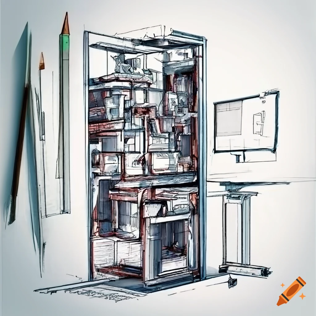 Technical drawing cutaway on Craiyon