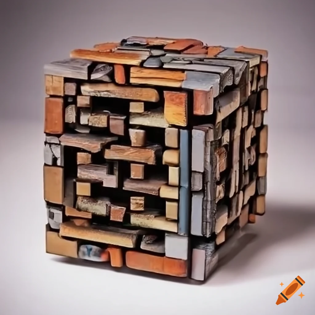 An intricate puzzle cube made from recycled materials on Craiyon