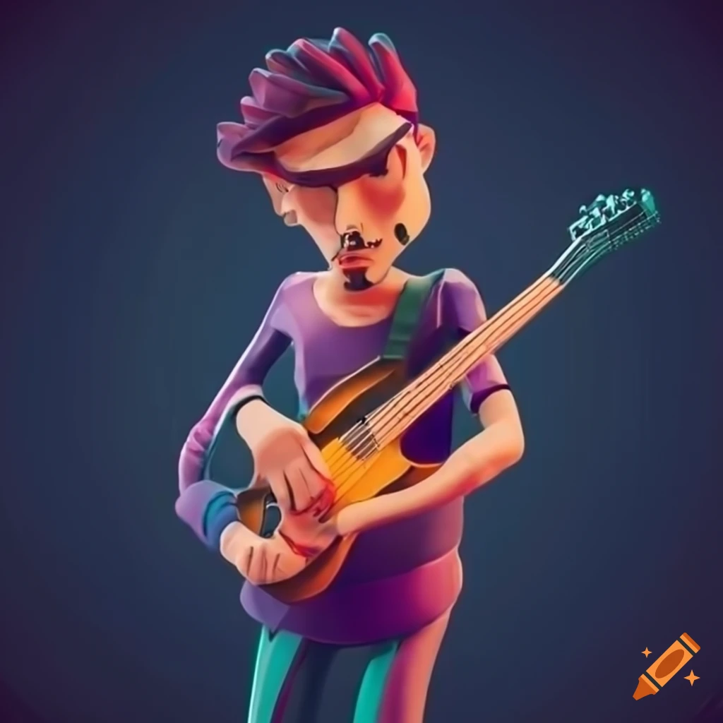 Stylized rock musician with guitar in hand