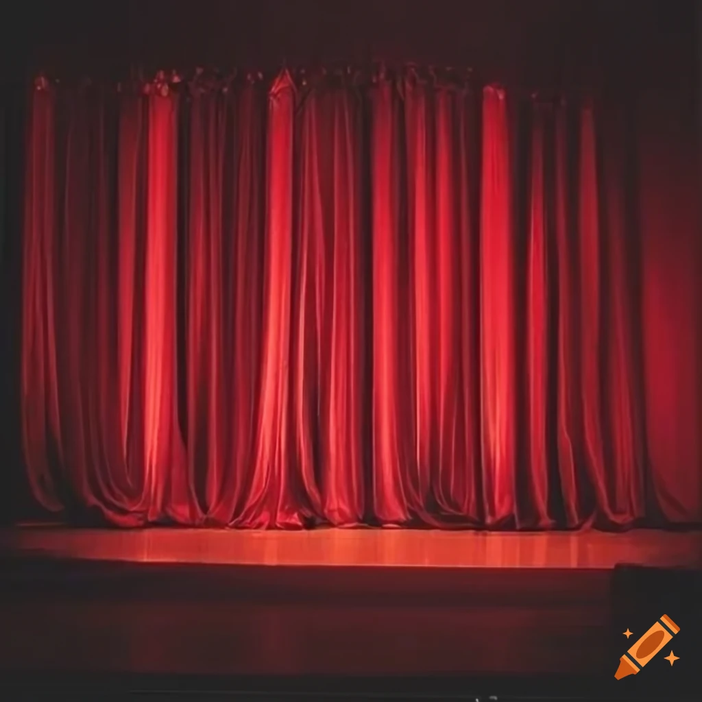 Photograph of a stage with a light red curtain in the style of the ...