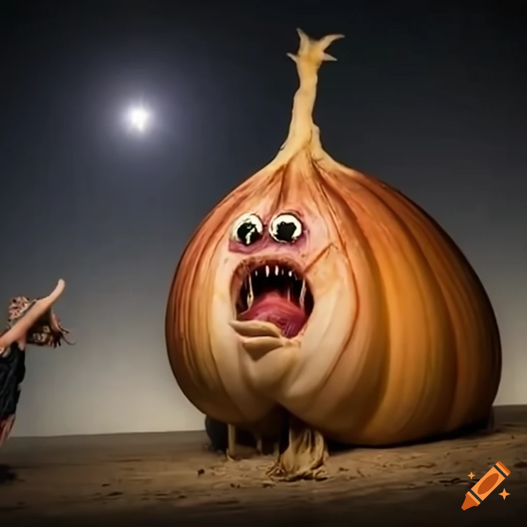 Dramatic giant monster fight between a giant monster onion and a giant ...