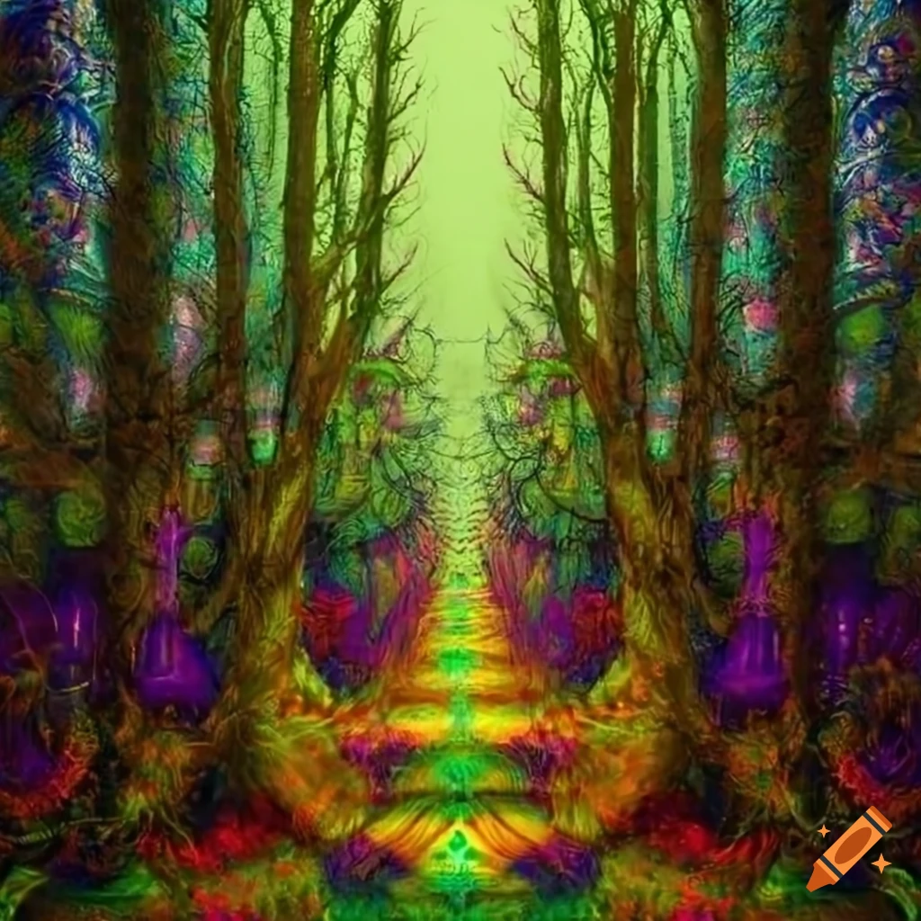 Path through psychedelic trees on Craiyon