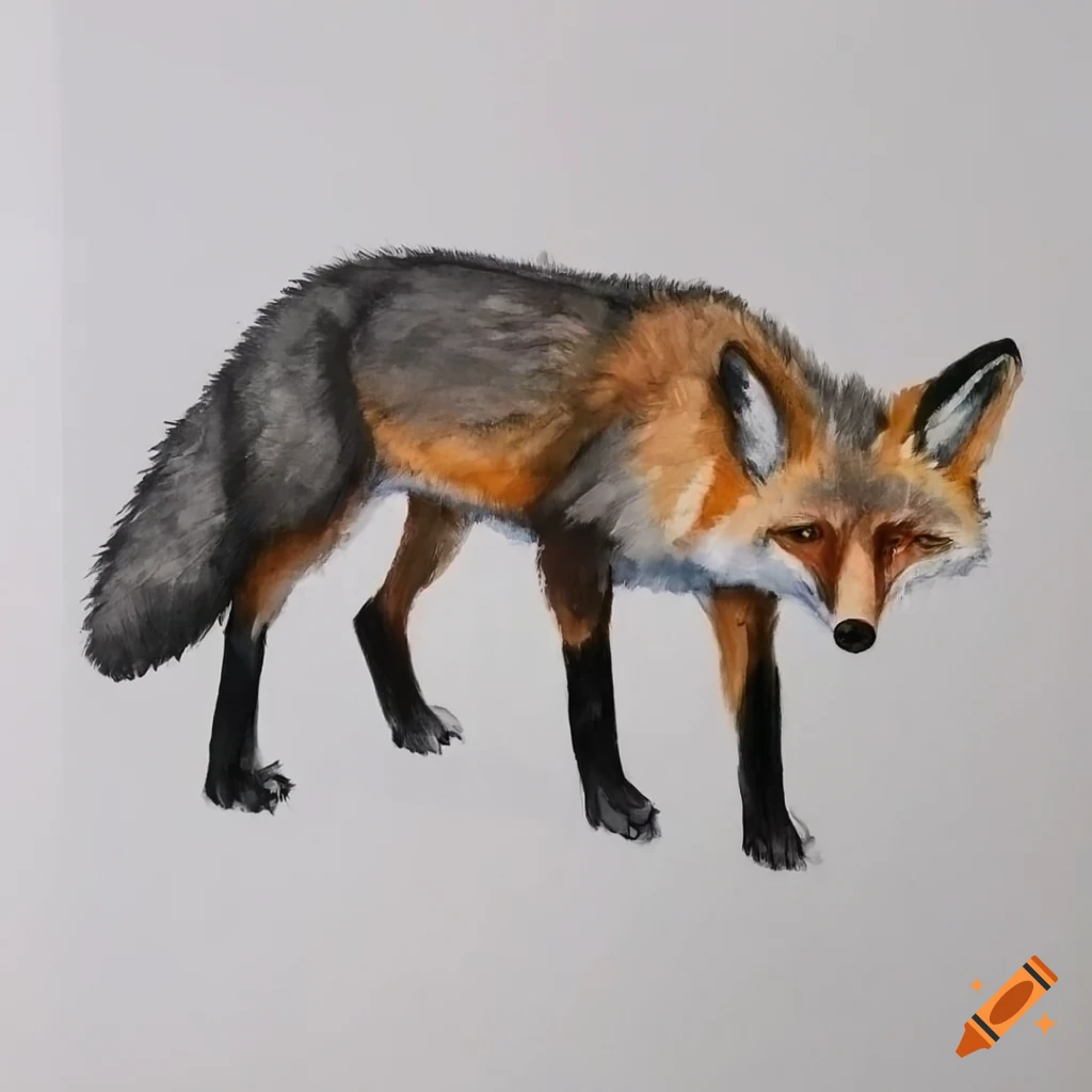 Realistic full-body watercolour grey fox